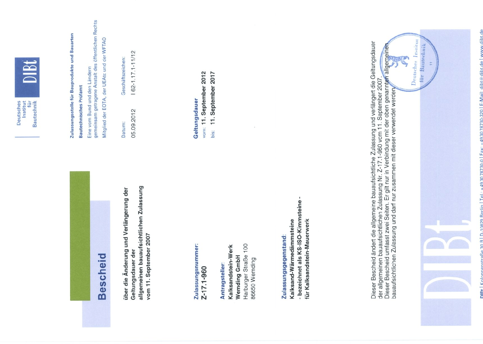 Zulassung KS-Iso-Kimmstein | Zapf-Daigfuss