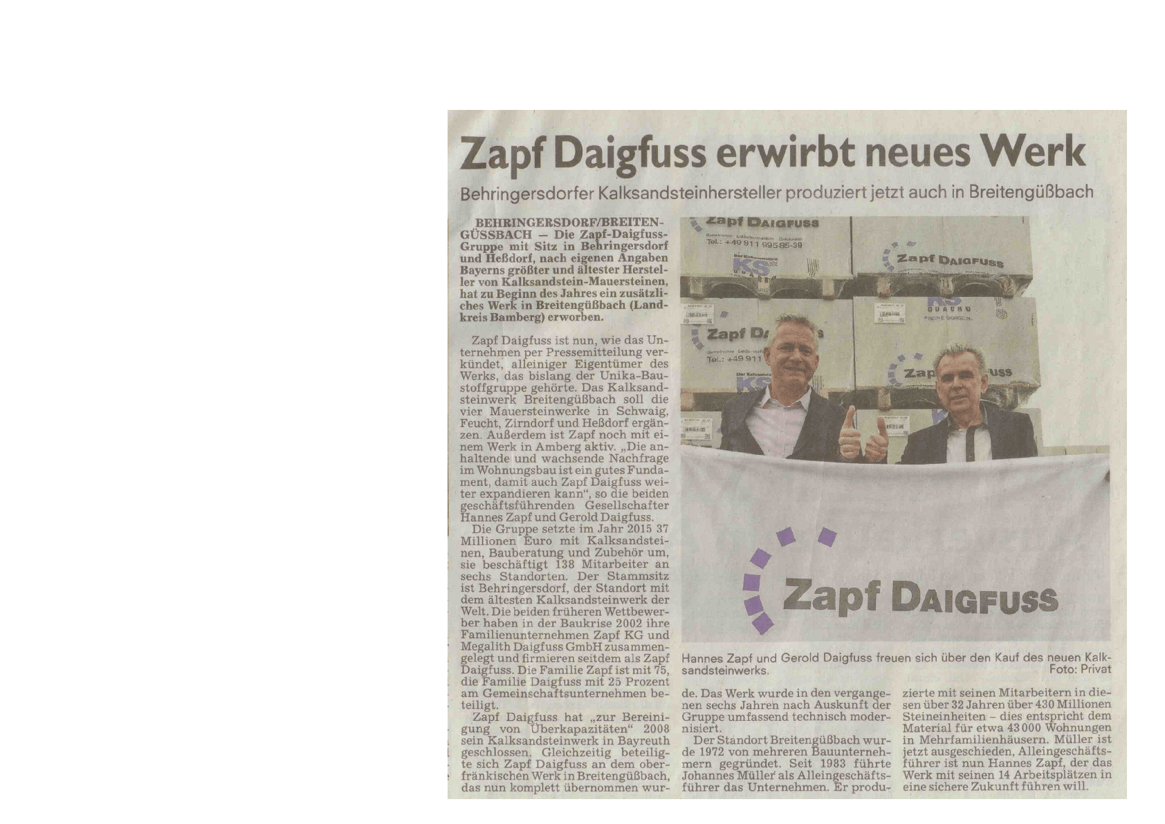 Zapf Daigfuss erwirbt neues Werk | Zapf-Daigfuss